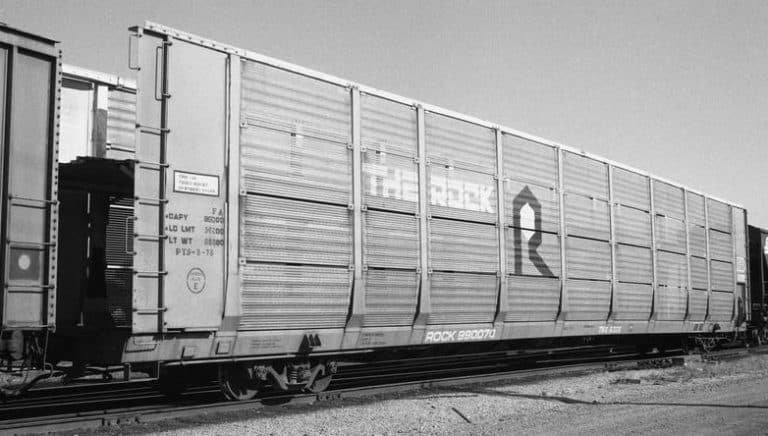 87-0200 – Rock Island “The Rock” open top Autoracks – Highball Graphics