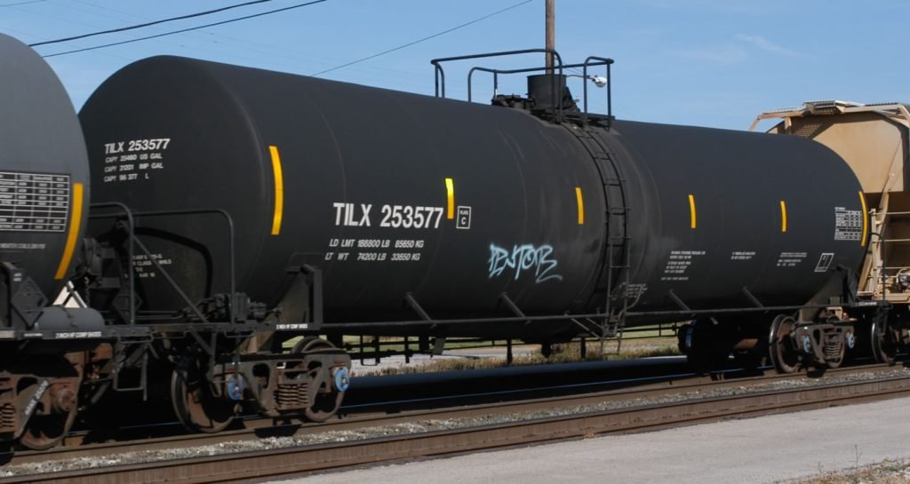TC-1 – Trinity Railcar Leasing TILX 25K Gallon Tank – Black w/White (2 Sheets) – Highball Graphics