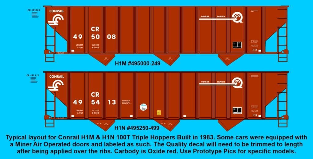 F-478 – Conrail Quality 100T H1M & H1N Triple Hoppers – Highball Graphics