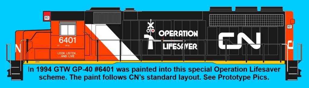L-129 – Grand Trunk Western GP40 #6401 Operation Lifesaver – Highball Graphics