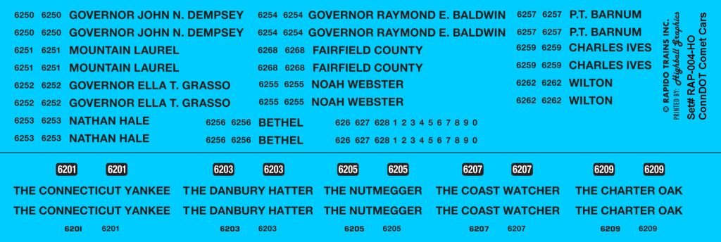 RAP-004 – ConnDOT – Renumber set for Rapido’s Comet Cars – Highball ...